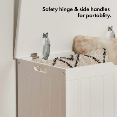 VonHaus Storage Chest White Toy Box Storage Unit Storage Bench w Hinged Lid Large Ottoman Chest