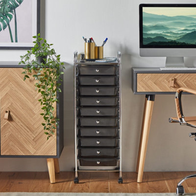 VonHaus Storage Trolley, 10 Drawer Black Wheeled Makeup Trolley ...