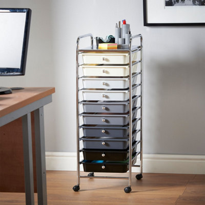 Teacher Cart LDAILY 10-Drawer Rolling Cart - Gradient Black Storage ...