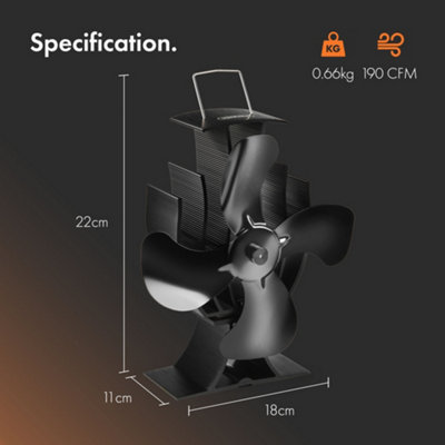 VonHaus Stove Fan 4 Blades, Log Burner Fire Fan for Wood Burning Stoves ...