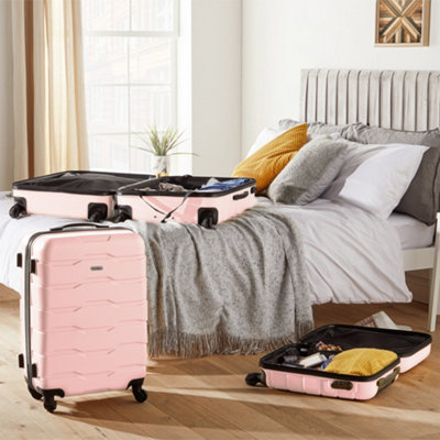 VonHaus Suitcase Set, Pink 3pc Lightweight Wheeled Luggage, ABS Plastic ...
