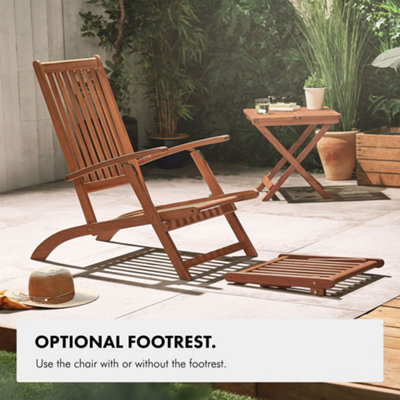 VonHaus Sun Lounger Steamer Chair Folding Chair for Garden Removable Footstool Foldable Reclining Acacia Hardwood