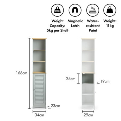 VonHaus Tall Bathroom Cabinet Grey Bathroom Tallboy with Shelves Tall Bathroom Storage with Shutter Style Doors