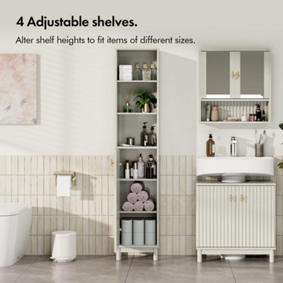 VonHaus Tall Bathroom Cabinet, Stone Freestanding Storage Tallboy Unit ...