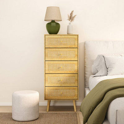 VonHaus Tall Chest of Drawers for Bedroom - Scandi Style Natural Rattan ...