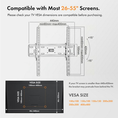 VonHaus Tilting TV Bracket - Tilt Wall Mount For 26 - 55 Inch TVs - TV ...