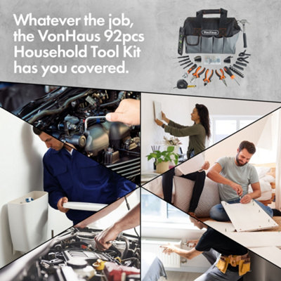 VonHaus Tool Set - 92pcs Tool Kits for DIY Tasks - Household Tool Kit ...