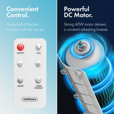 VonHaus Tower Fan 40 Inch, Electric Fan for Cooling, Oscillating Fan ...