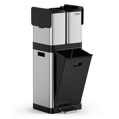 VonHaus Triple Recycling Bin 32L for Kitchen, Stainless Steel Recycling ...