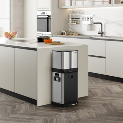 VonHaus Triple Recycling Bin 32L for Kitchen, Stainless Steel Recycling ...
