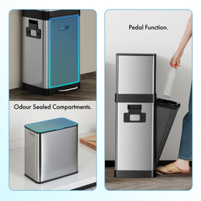 VonHaus Triple Recycling Bin 32L for Kitchen, Stainless Steel Recycling ...