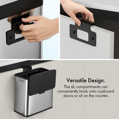 VonHaus Triple Recycling Bin 32L for Kitchen, Stainless Steel Recycling ...