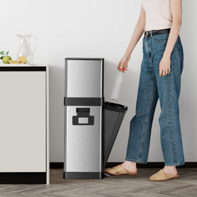 VonHaus Triple Recycling Bin 32L for Kitchen, Stainless Steel Recycling ...
