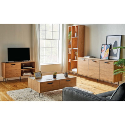 VonHaus TV Units for Living Room, Oak Wood Effect TV Stand Cabinet for ...