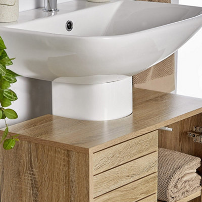 VonHaus Under Sink Bathroom Cabinet, Oak Wood Effect Bathroom Sink ...