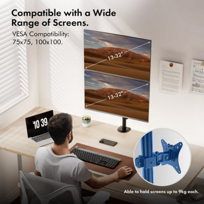 VonHaus Vertical Double Monitor Mount for 13-32 Inch Screens - Stacking ...
