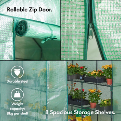 VonHaus Walk In Greenhouse w/ 8 Shelves & Weatherproof Plastic Cover ...
