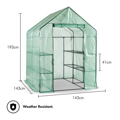 VonHaus Walk In Greenhouse w/ 8 Shelves & Weatherproof Plastic Cover ...