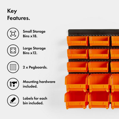 VonHaus Workshop Storage - 30pcs Wall Mount Storage Organiser Bin for ...