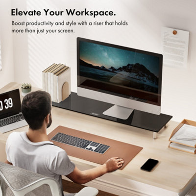 VonHaus XL Glass Monitor Stand for Desks - Height Adjustable Screen ...