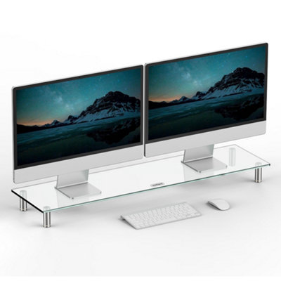 VonHaus XL Glass Monitor Stand for Desks - Height Adjustable Screen ...