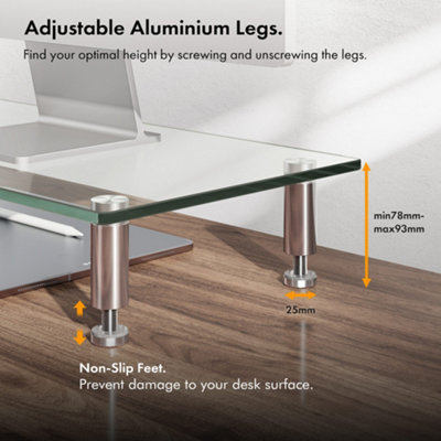 VonHaus XL Glass Monitor Stand for Desks - Height Adjustable Screen ...