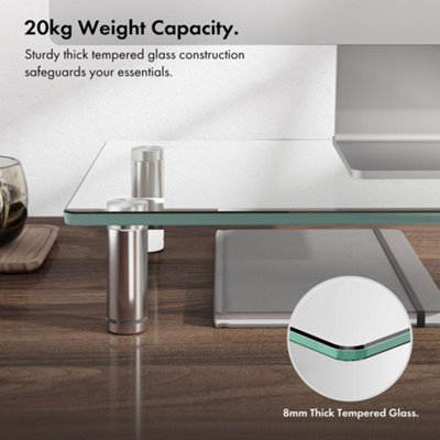 VonHaus XL Glass Monitor Stand for Desks - Height Adjustable Screen ...