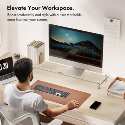 VonHaus XL Glass Monitor Stand for Desks - Height Adjustable Screen ...