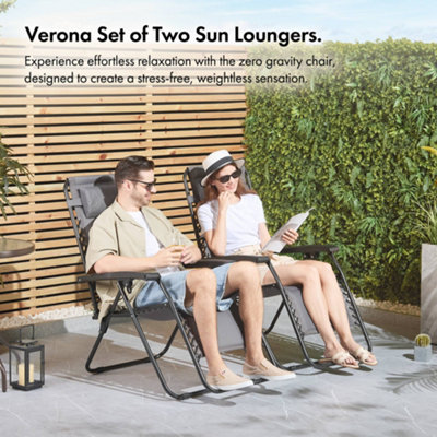 VonHaus Zero Gravity Chairs Set of 2, Grey Reclining Sun Loungers for ...