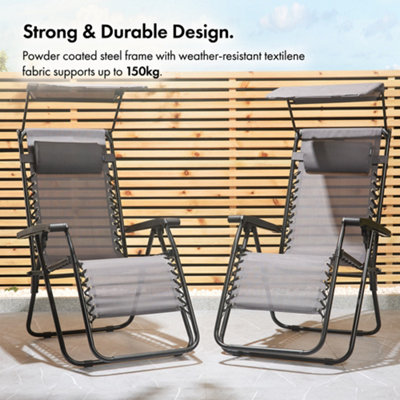 VonHaus Zero Gravity Chairs Set of 2, Grey Reclining Sun Loungers for ...