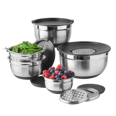 VonShef 12Pc Mixing Bowl Set, Stainless Steel Mixing Bowls & Strainer ...