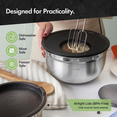 VonShef 12Pc Mixing Bowl Set, Stainless Steel Mixing Bowls & Strainer ...