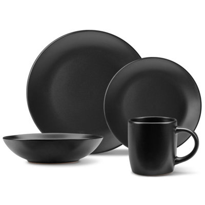 VonShef 16pc Matte Black Dinner Set, Dinnerware Set of 16 Pieces ...