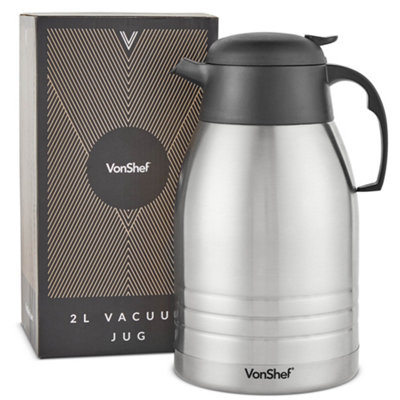VonShef 2 Litre Insulated Vacuum Jug Flask Double Walled Stainless Steel for Tea Coffee Hot