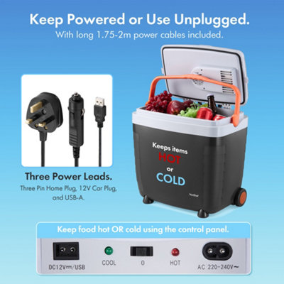 VonShef 28L Electric Cool Box, Insulated Cooler with Wheels, Hot/Cold ...