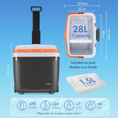 VonShef 28L Electric Cool Box, Insulated Cooler with Wheels, Hot/Cold ...