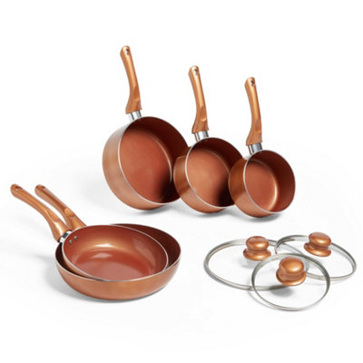 VonShef 5 Piece Copper Pan Set, Induction Safe Stainless Steel Pot ...