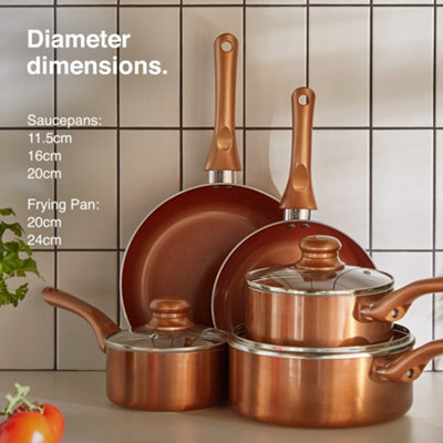 VonShef 5 Piece Copper Pan Set, Induction Safe Stainless Steel Pot & Pan Set with Non Stick ...