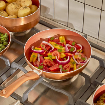 VonShef 5 Piece Copper Pan Set, Induction Safe Stainless Steel Pot ...