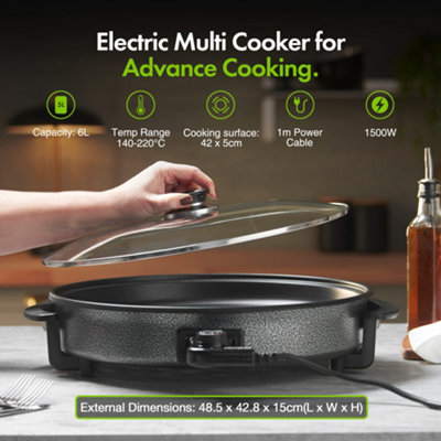 VonShef 5L Square Electric Frying Pan 30cm with Lid & Adjustable ...