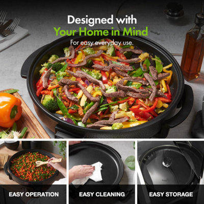 VonShef 5L Square Electric Frying Pan 30cm with Lid & Adjustable ...