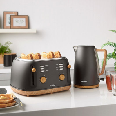 VonShef Black Kettle and Toaster Set With 1.7L Rapid Boil Kettle 3000W ...