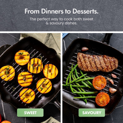 Buy VonShef Cast Iron Griddle Pan, Non Stick Pre-seasoned Grill Pan ...