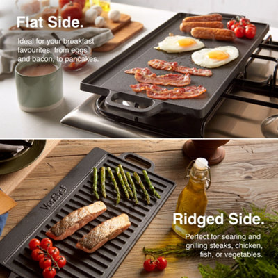 VonShef Cast Iron Griddle Plate, Pre-Seasoned Non-Stick BBQ Griddle ...
