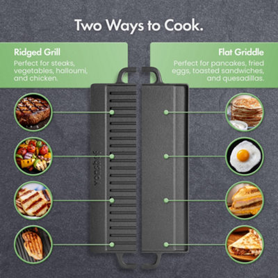 VonShef Cast Iron Griddle Plate, Pre-Seasoned Non-Stick BBQ Griddle ...