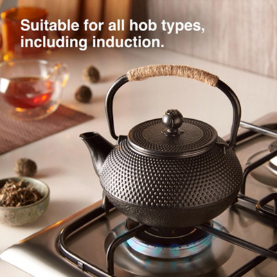 VONSHEF CAST IRON TEAPOT, BLACK JAPANESE TEAPOT WITH INFUSER & MESH ...