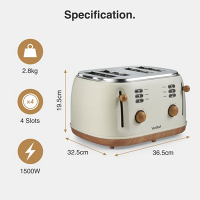 VonShef Cream Kettle and Toaster Set with 1.7L Rapid Boil Kettle 3000W ...