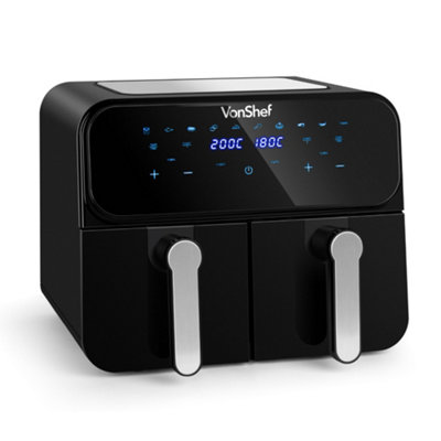 VonShef Dual Air Fryer 9L - Double Large Family Size, XL Capacity, 2 ...