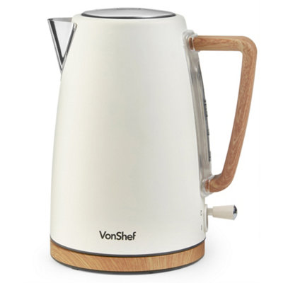 VonShef Electric Kettle - 1.7L Rapid Boil, Cream Nordic Design, Boil ...