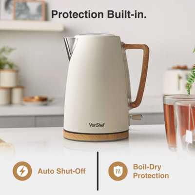VonShef Electric Kettle - 1.7L Rapid Boil, Cream Nordic Design, Boil ...